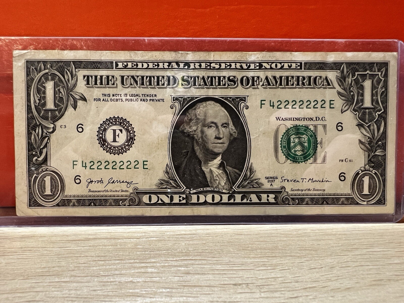 (( NEAR SOLID )) $1 ONE DOLLAR 2017A ((42222222)) RARE SERIAL NUMBER US ...