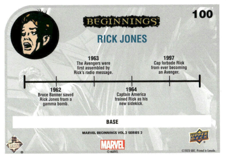 #100 - Rick Jones (2024 MARVEL BEGINNINGS Vol 2 Series 2) NEAR MINT NM+ ...