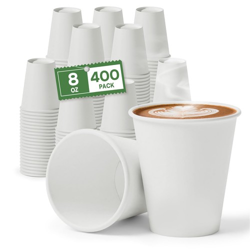 8 oz Paper Coffee Cups Disposable Hot Cups, 400 Pack Leak Proof White ...
