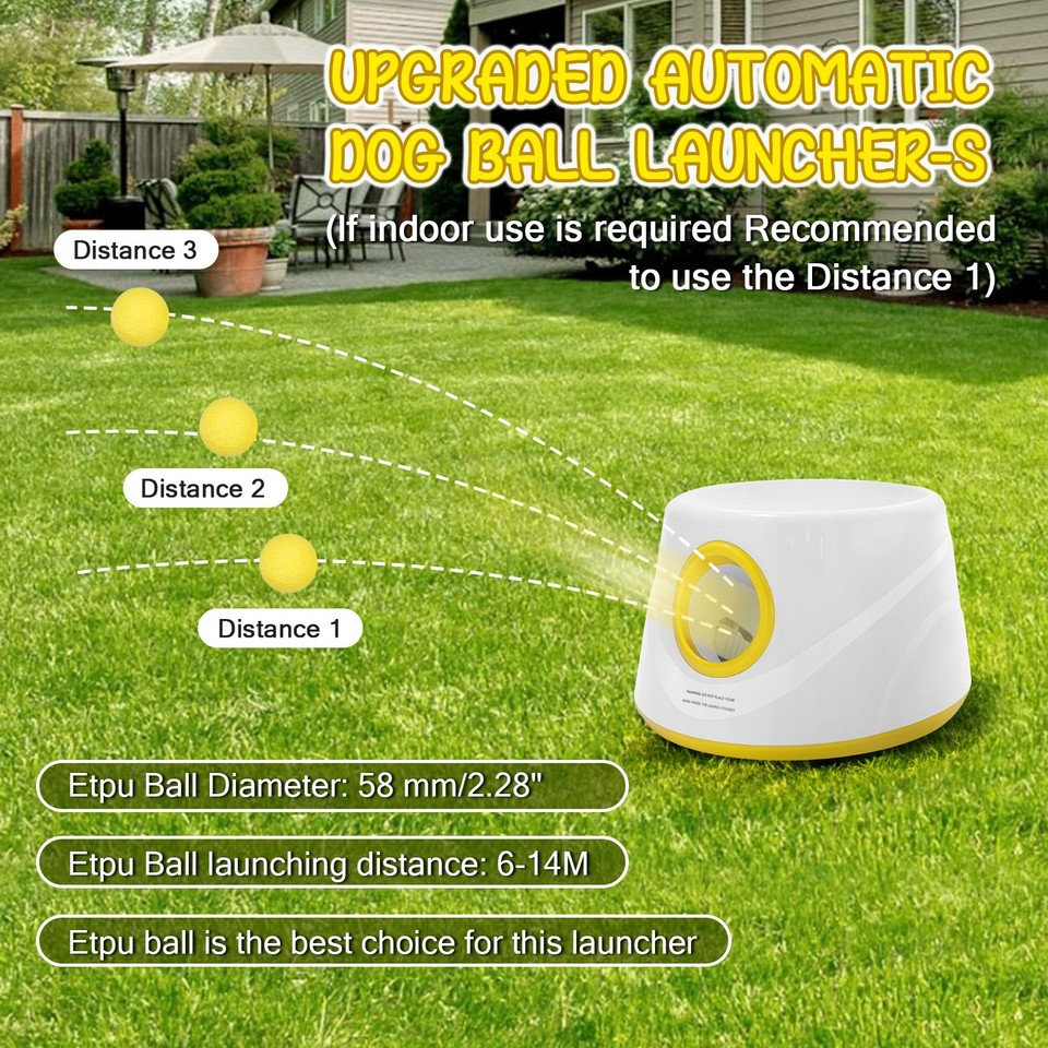 Automatic Dog Ball Launcher Interactive Tenni Ball w/6 Balls 3 ...