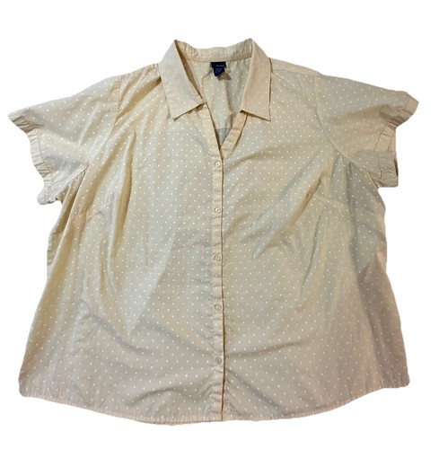 Basic Editions Plus Size 4X Yellow Polka Dot Button Down Shirt Short ...