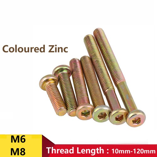 M6 / M8 Wafer Flat Head Hex Socket Low profile Screws Coloured Zinc ...