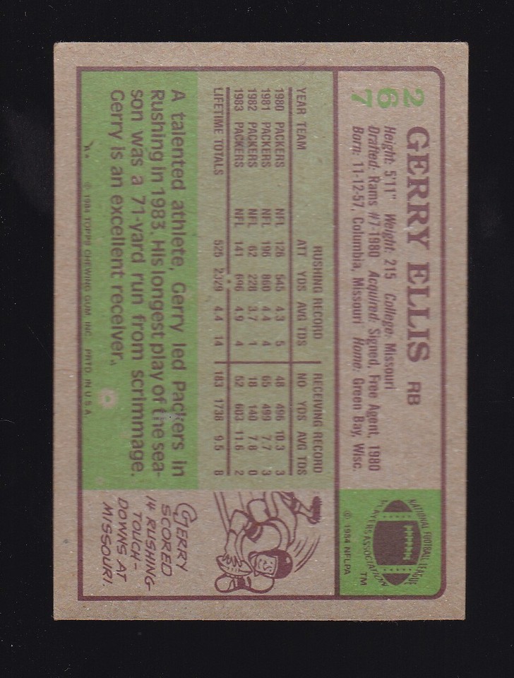 1984 Topps Gerry Ellis #267 Green Bay Packers | eBay