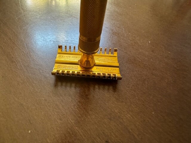 Vintage Gillette Gold Tone 3 Piece Open Comb DE Safety Razor | eBay