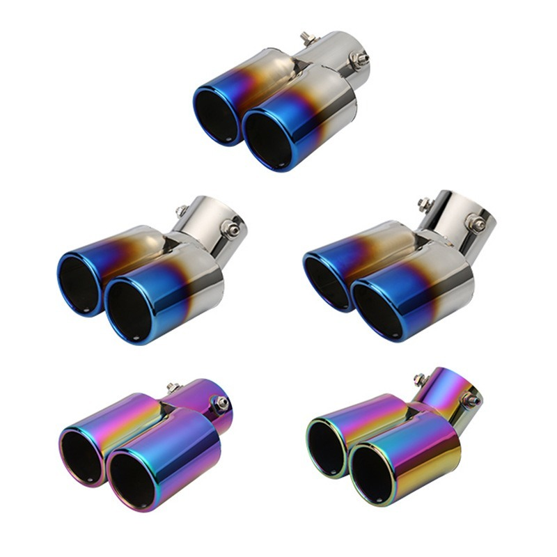 1x Double Output Car Stainless Steel Muffler Tailpipe Muffler Universal ...