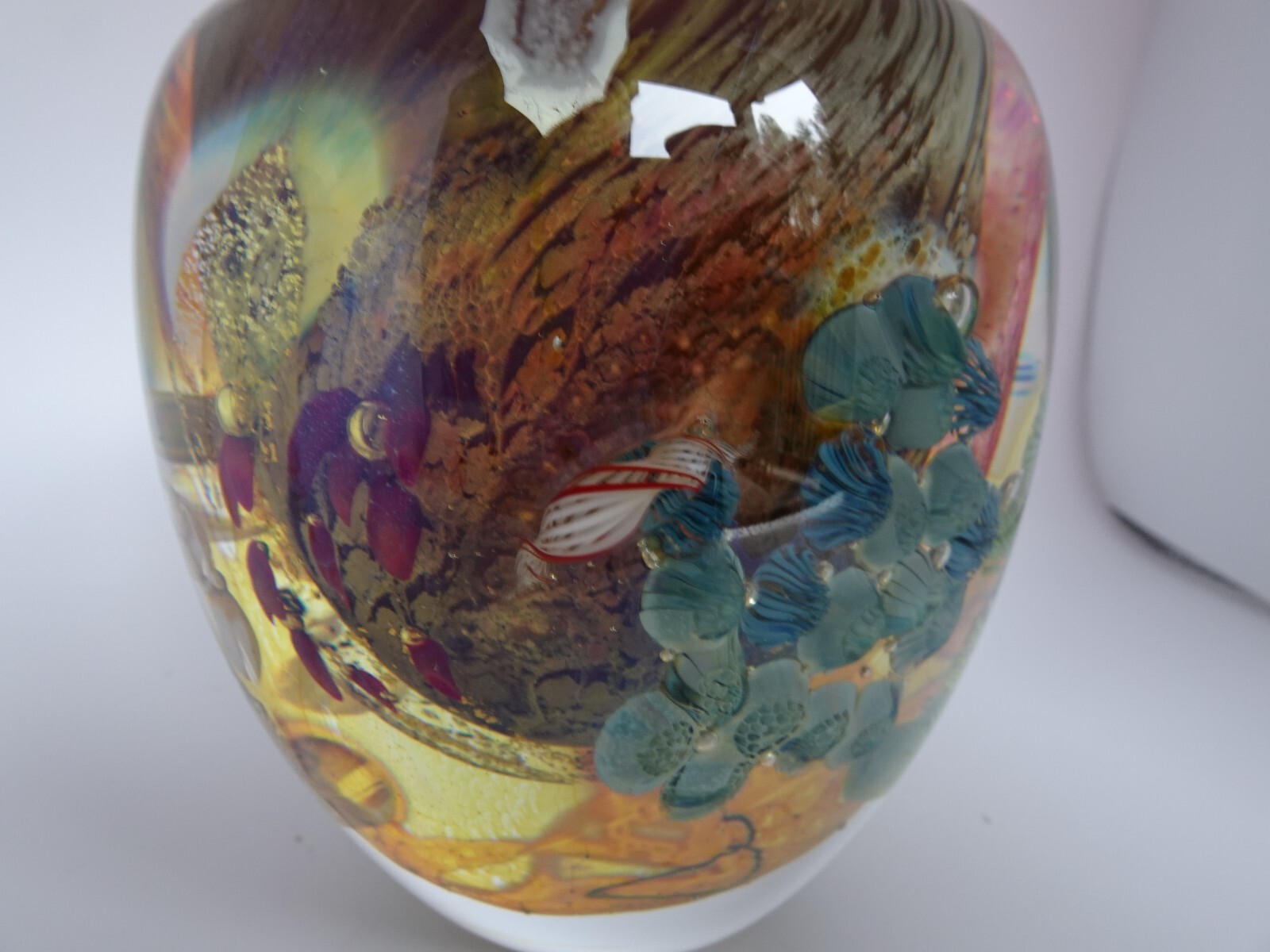 Signed Josh Simpson Studio Art Glass Inhabited Planet Paperweight Vase ...