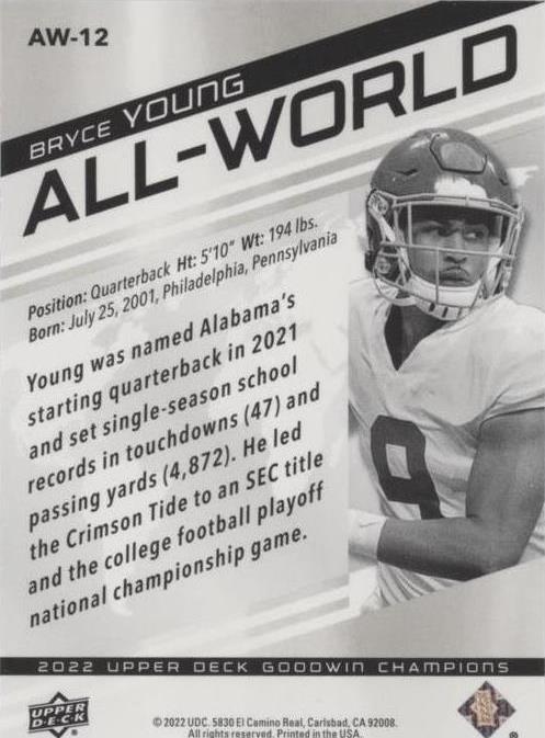 2022 Upper Deck Goodwin Champions Bryce Young #AW-12 for sale | eBay