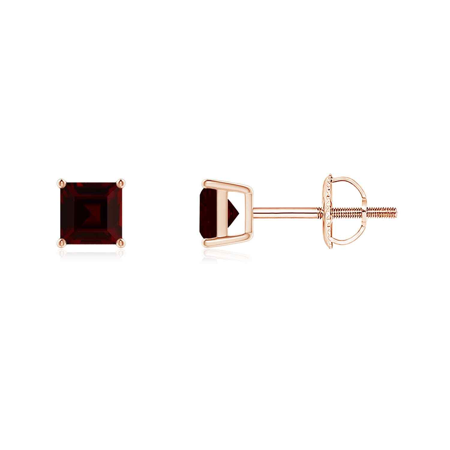 Natural Garnet Square Solitaire Stud Earrings in 14K Gold (Grade-A ...