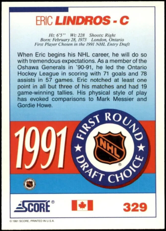 1991-1992 Eric Lindros Score First Round Draft Choice RC #356-MT (OS19 ...