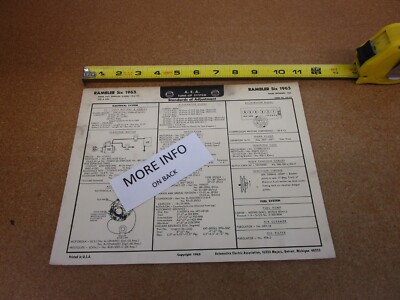 1965 Rambler AMC 6 six cylinder engine 220 330 AEA tune up chart spec ...