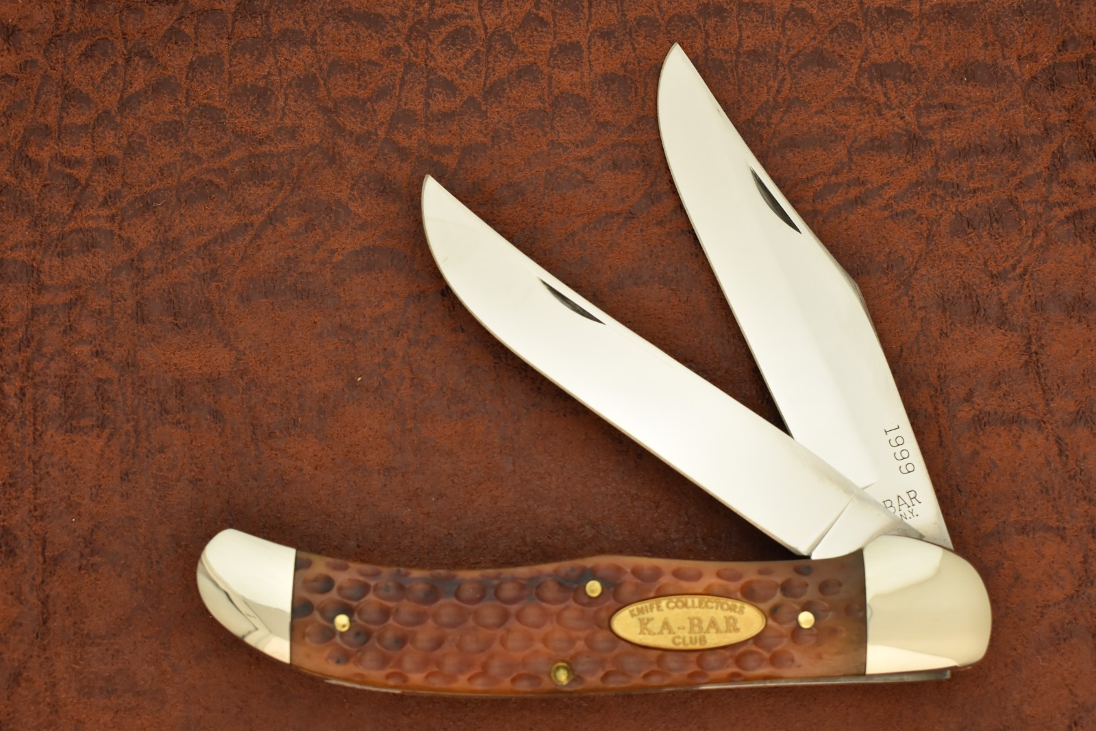 KABAR USA 1999 COLLECTOR CLUB BONE JUMBO FOLDING HUNTER KNIFE CK99 NICE ...