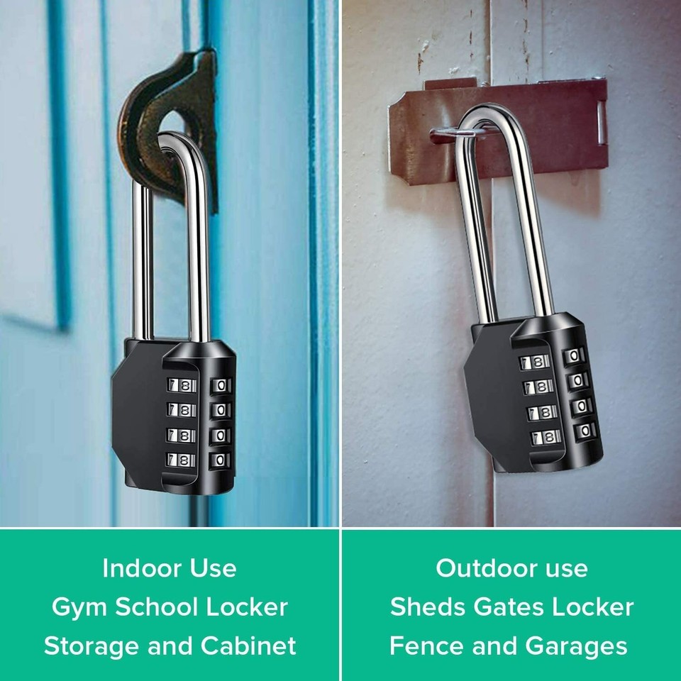 2X Padlock Extra Long Shackle Loop 4 Digit Number Combination Lock ...