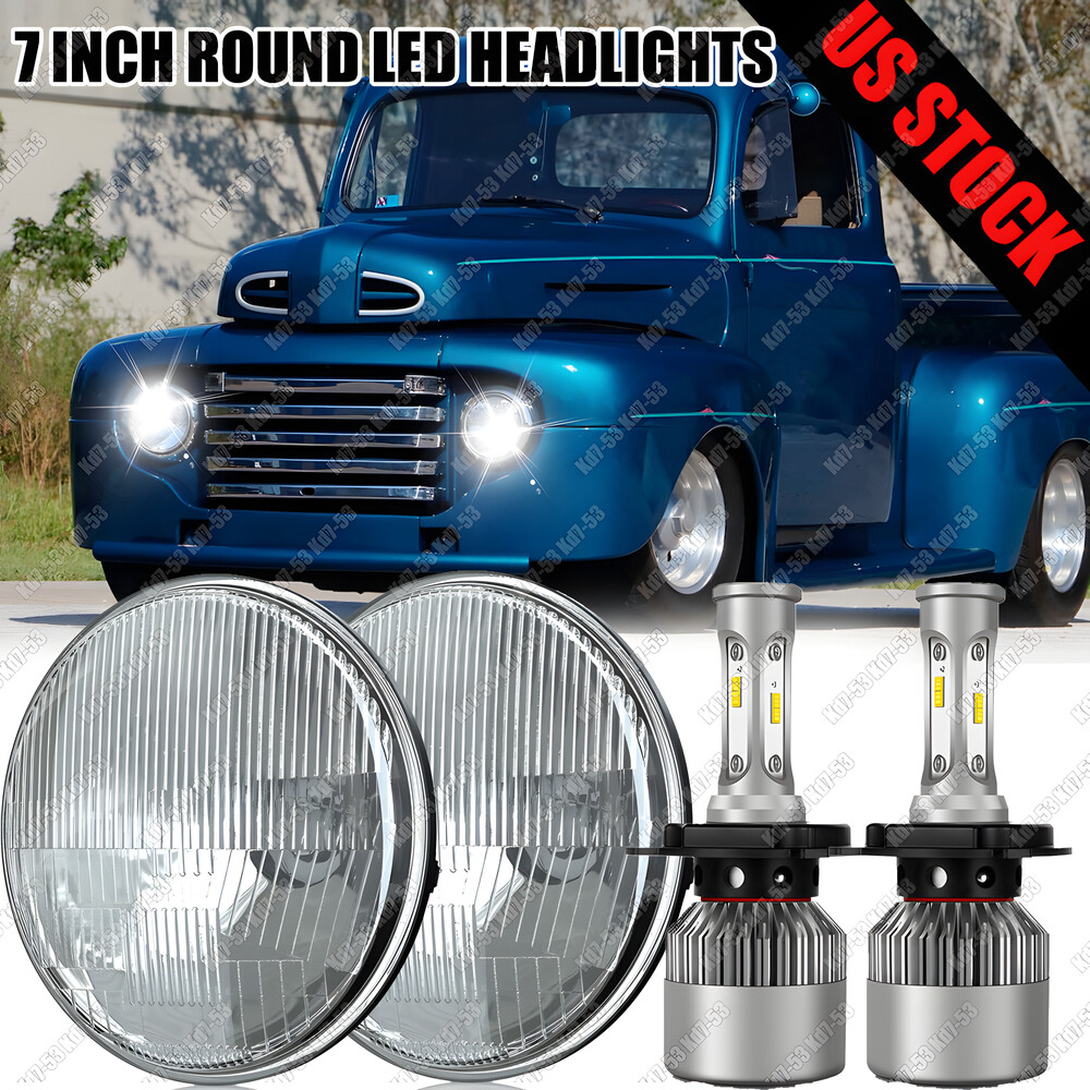 For Ford F1 1948 1949 1950 1951 1952 Pair 7" Inch Round LED Headlights ...