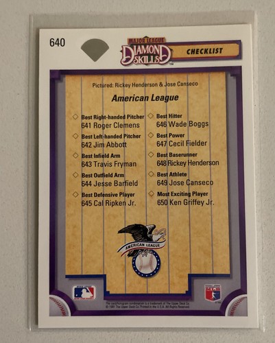 1992 Upper Deck Rickey Henderson Jose Canseco #640 Oakland Athletics ...