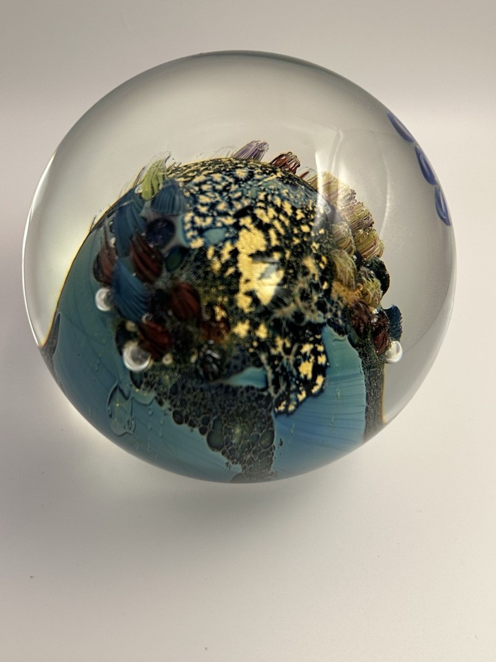Josh Simpson Inhabited Planet Earth Art Glass Paperweight 1992 3.5 ...