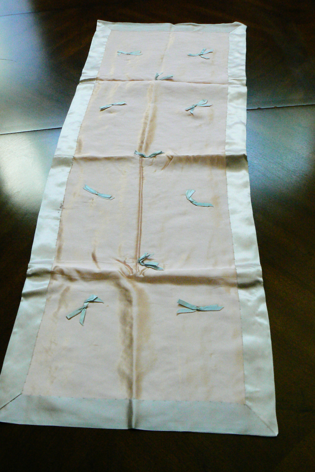 VTG 1930-40's Table runner vanity dresser Blue Pink Bows Satin double ...