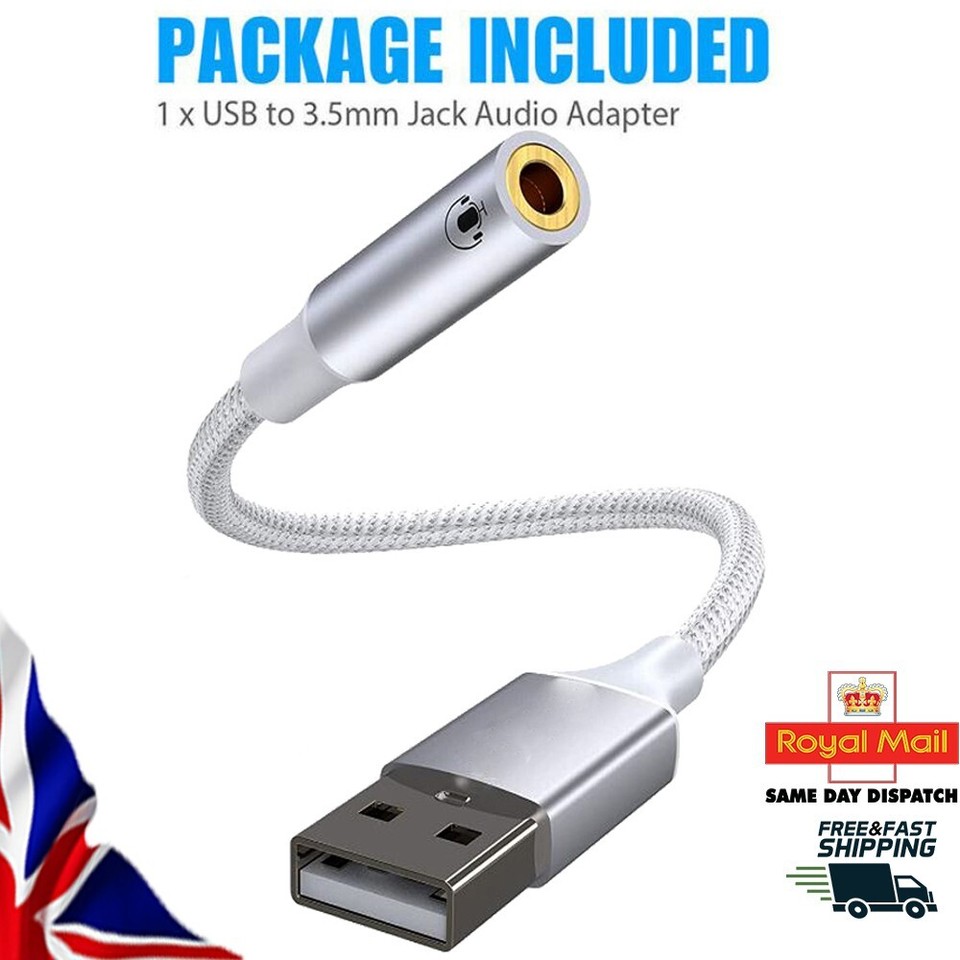 USB to 3.5mm Aux Audio Jack Cable Adapter Headphone For Laptop PC Mac ...