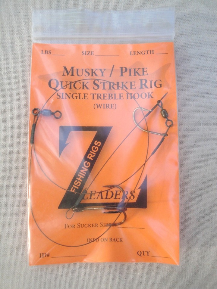 60# MUSKY / PIKE QUICK STRIKE SUCKER RIG HARNESS 1-Treble Hook MUSKIE ...
