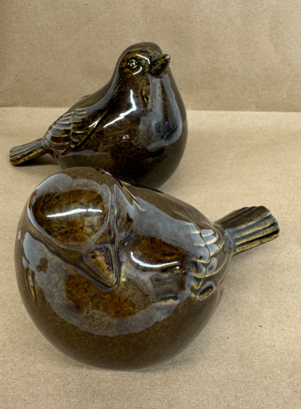 Bird Figurines Pair Chubby Brown Tan Speckled Sparrows Collectible | eBay