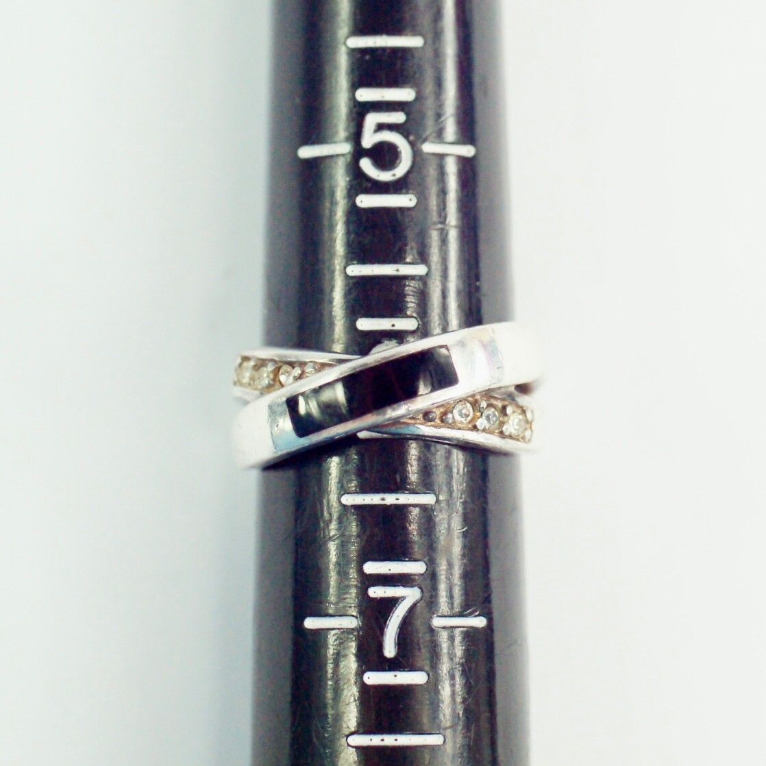 Sterling Silver Onyx Inlay And Clear CZ Crossover Band Ring Size 6 | eBay