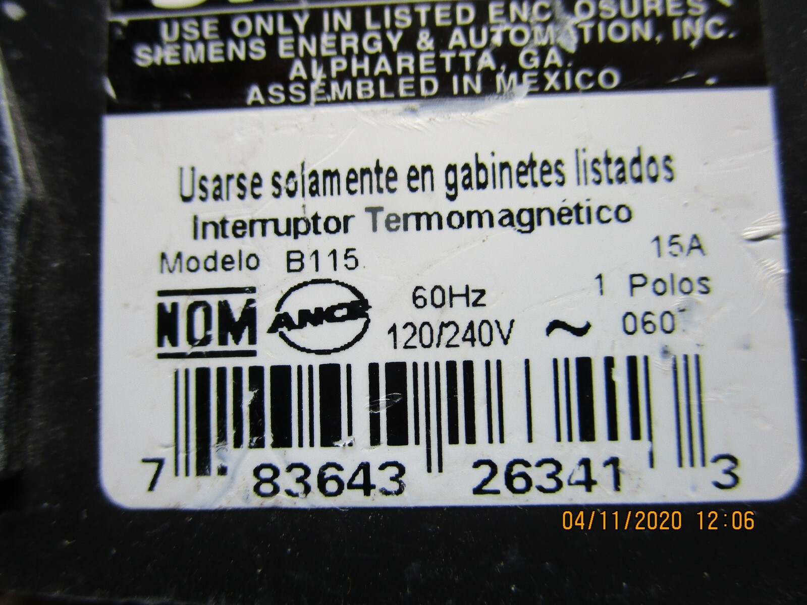 Siemens ITE Gould B115 Type BL 15 Amp 1 Pole Bolt-on Circuit Breaker | eBay