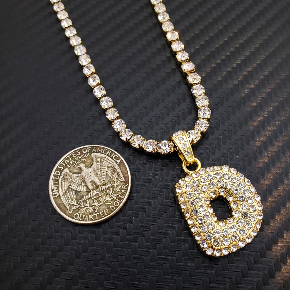 Iced Gold plated Bubble Initial Pendant & 18" 1 Row Tennis Chain ...