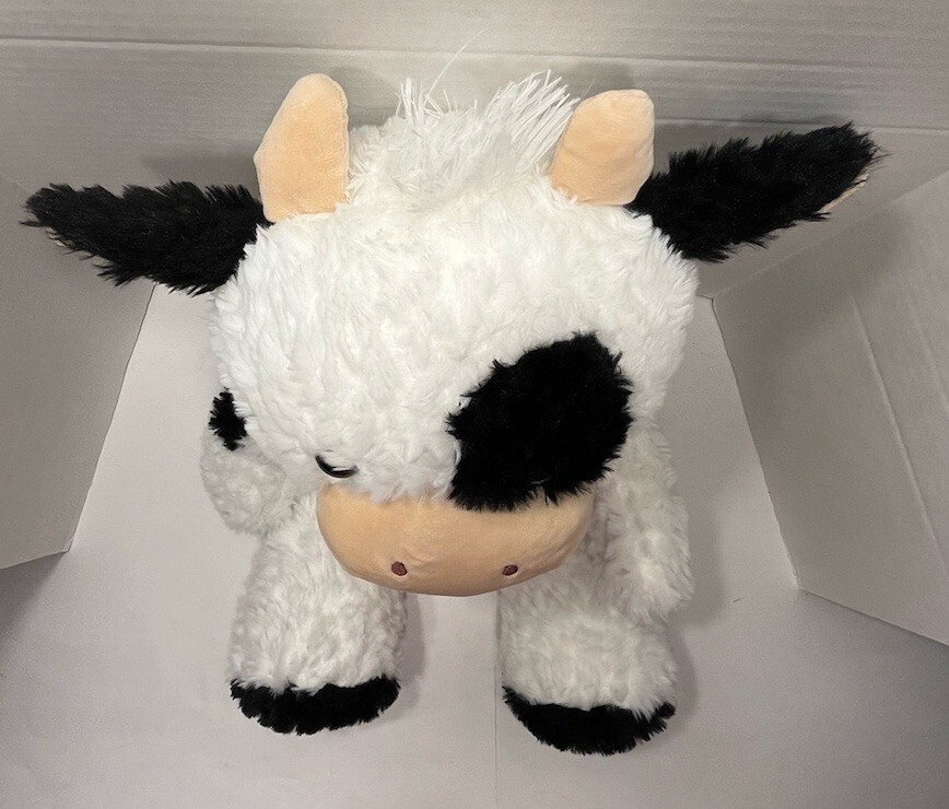 HugFun Plush White & Black Cow W/Blue Easter Egg On Chest 25” Stuffed ...