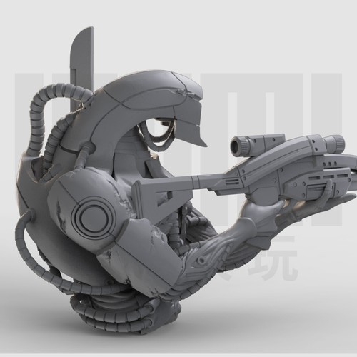 1/10 68mm Height Resin Figure Bust Robot Gunner Fantasy Unassembled ...