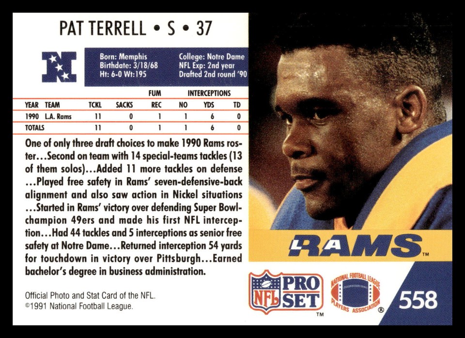 1991 Pro Set #558 Pat Terrell Los Angeles Rams Football NM | eBay