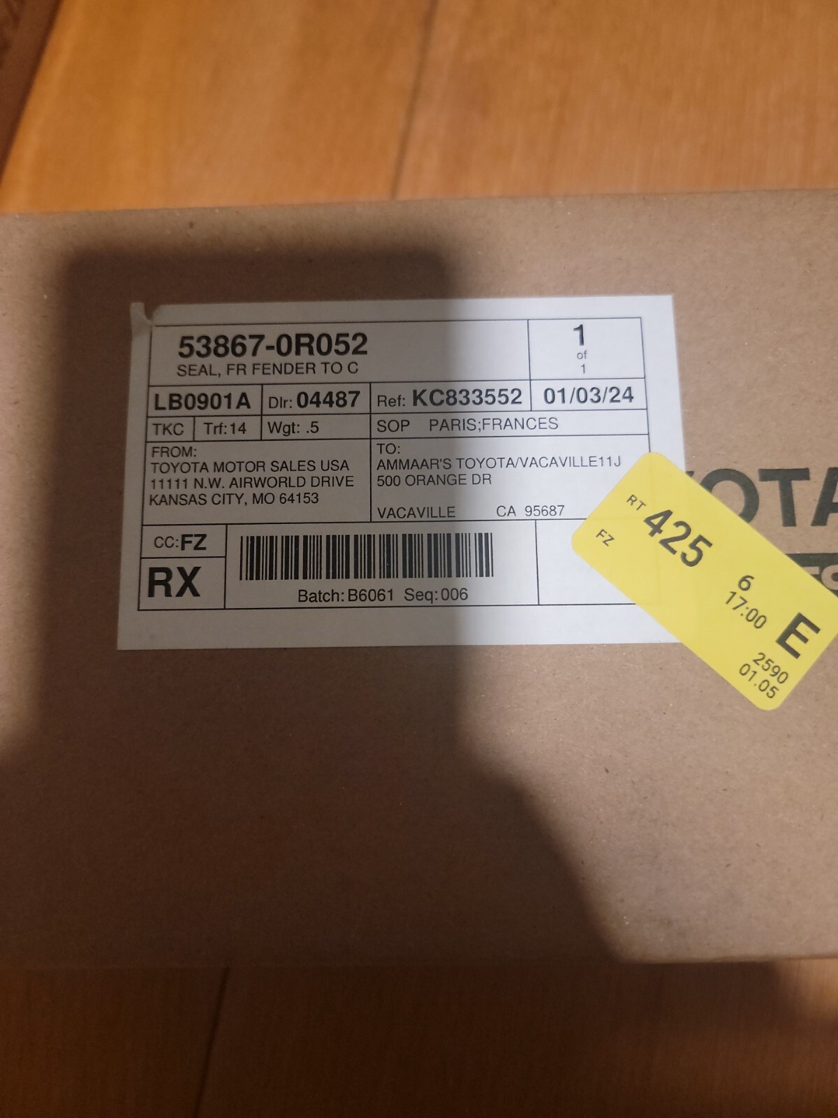 Genuine Toyota OE Seal Fr Fender To C 53867-0R052 for sale online | eBay