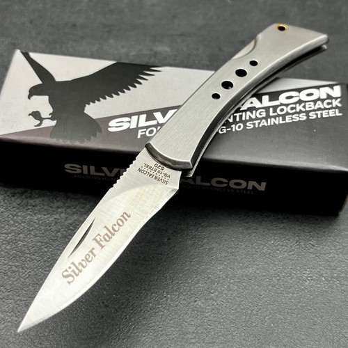 Silver Falcon Satin Finished VG-10 Blade Small EDC Folding Lockback ...