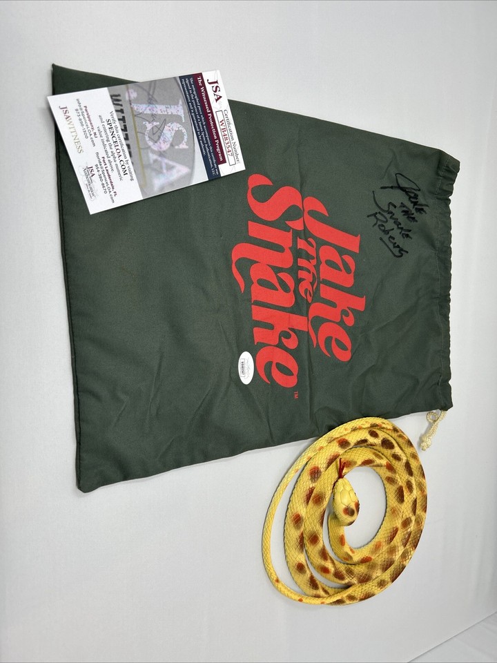 Signed Vintage 1991 Hasbro WWF Jake the Snake "Damien" Snake Toy & Bag ...