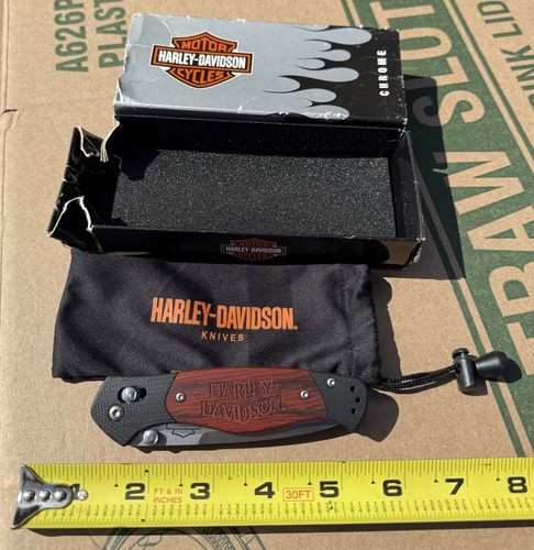 DISCONTINUED HARLEY DAVIDSON BENCHMADE Chrome Osborne Wood Pocket Knife ...
