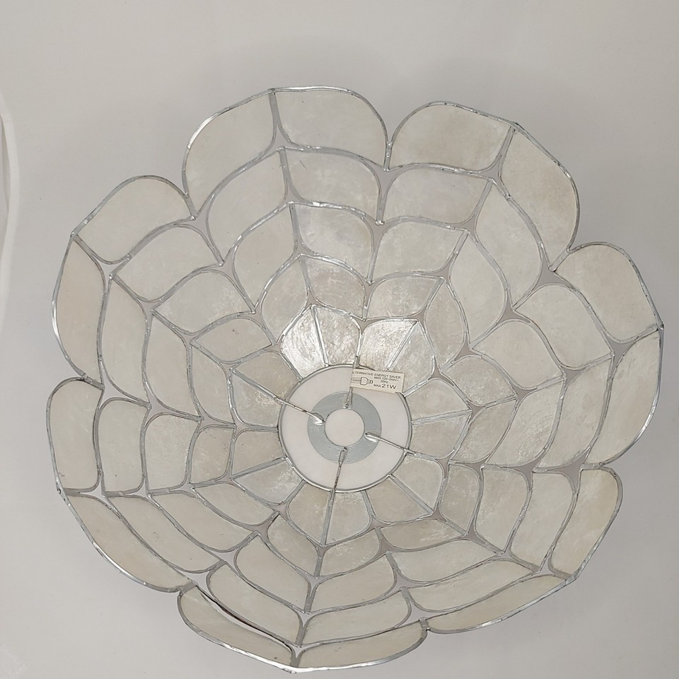 Vintage Pair Capiz Shell Light Shades Ceiling Lampshades Leaf / Chevron ...