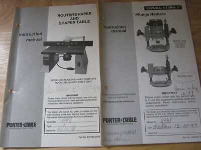 Porter Cable Plunge Router Model 693 & Router Table Model 695/696 ...