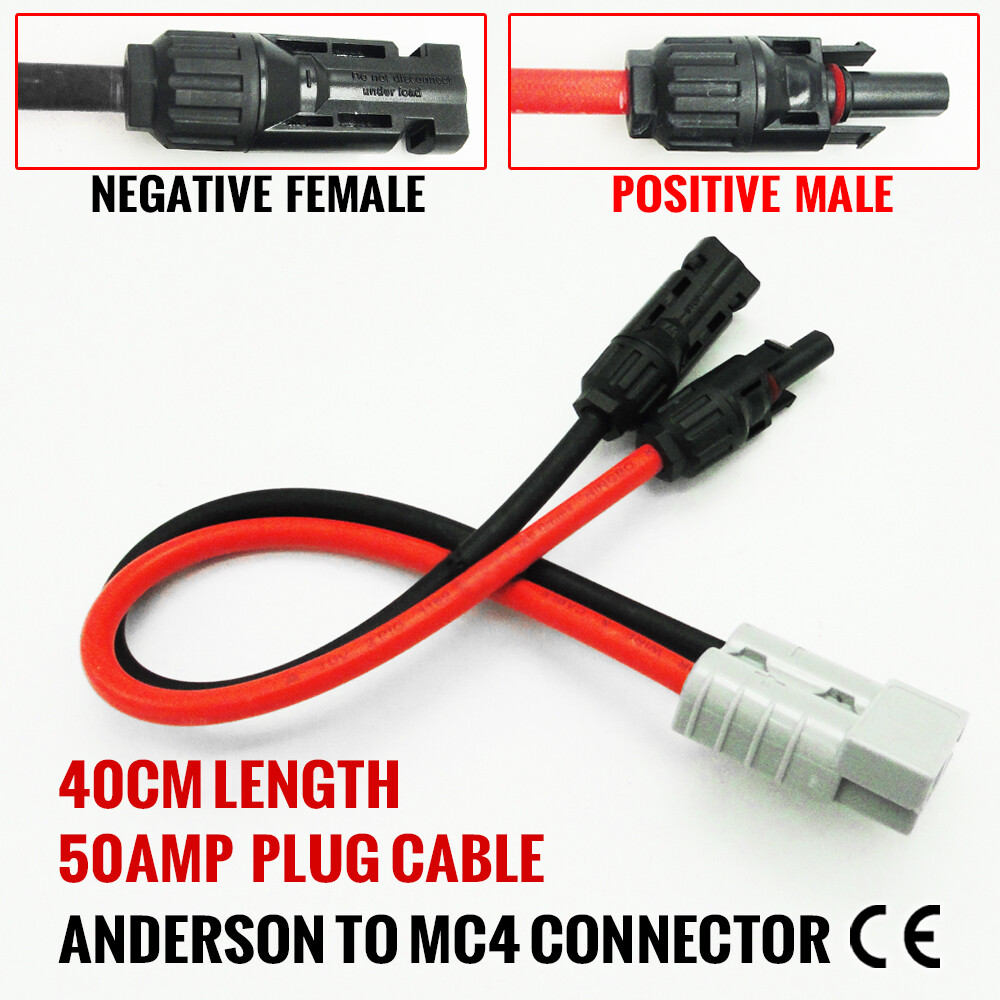 50AMP ANDERSON PLUG SOLAR PANEL MC-4 ADAPTOR CONNECTOR WIRING 40CM ...