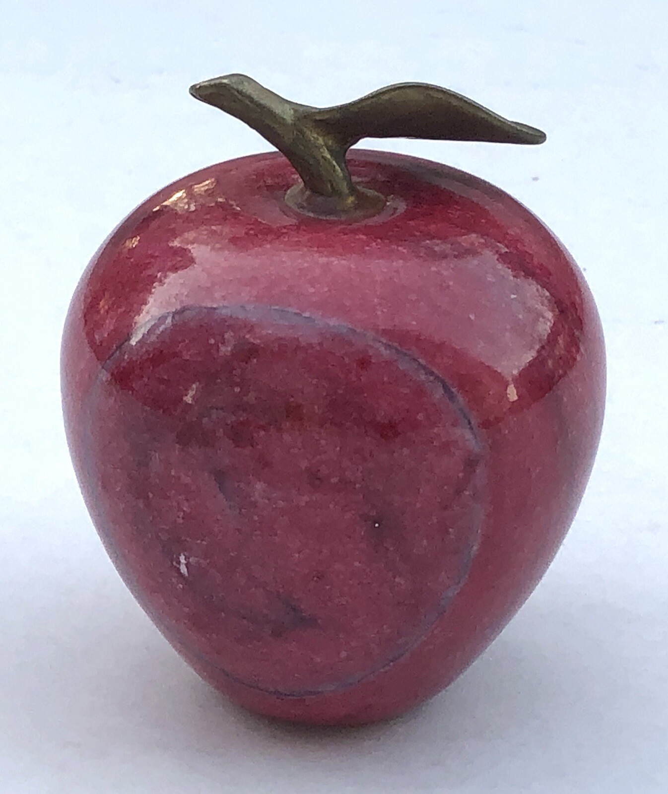 VTG Genuine Marble And Alabaster Red Apple Paperweight w/ Solid Brass ...