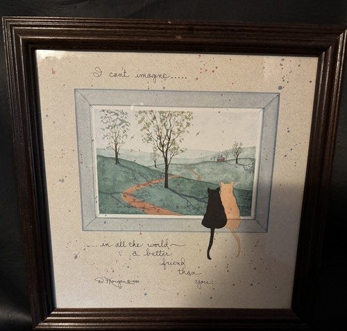 VTG 1990 D. Morgan Signed Framed Art Print "I Can't Imagine"Cats ...
