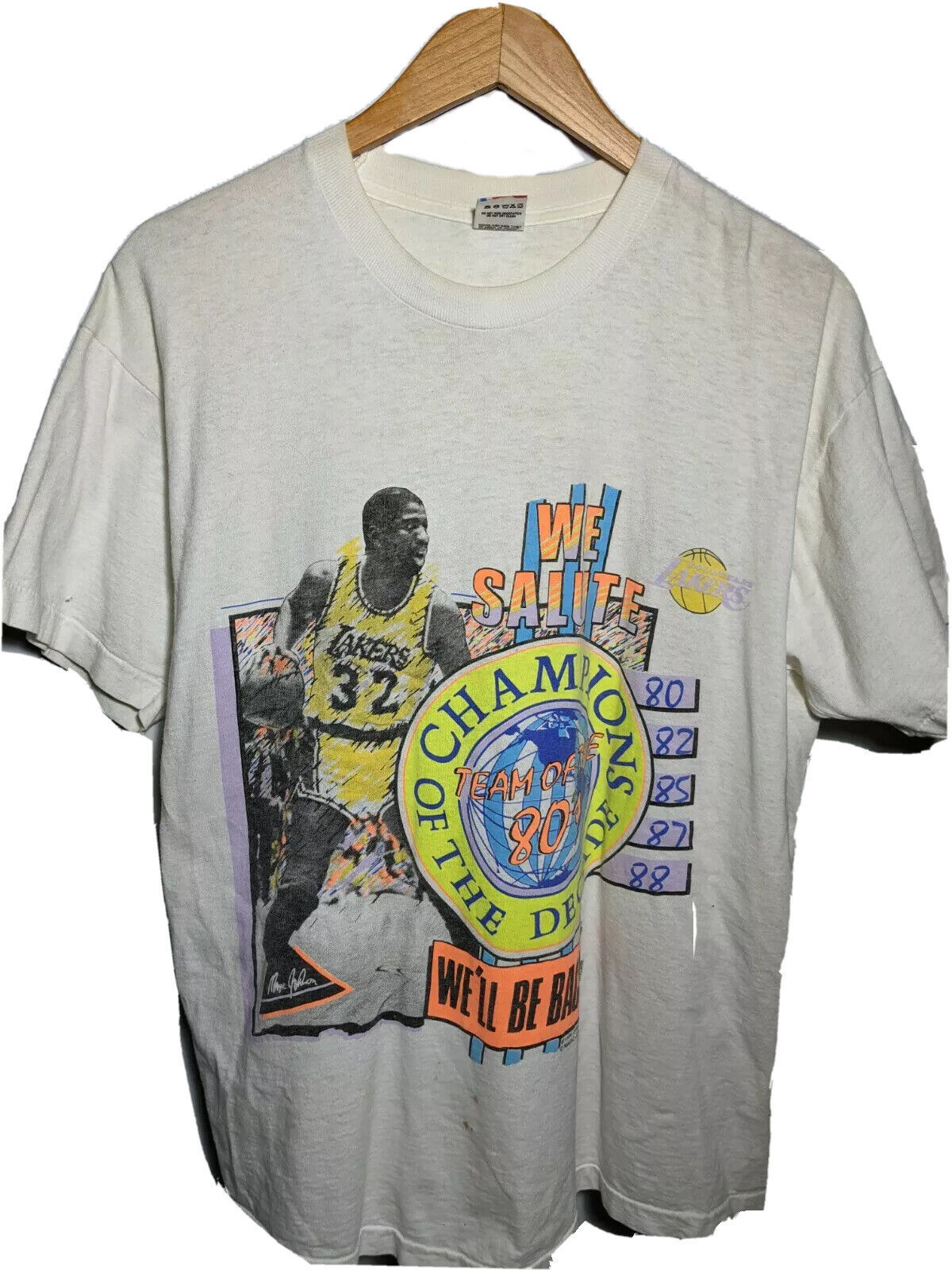 RARE Vintage 80s Magic Johnson Lakers T-Shirt 1989 NB… - Gem