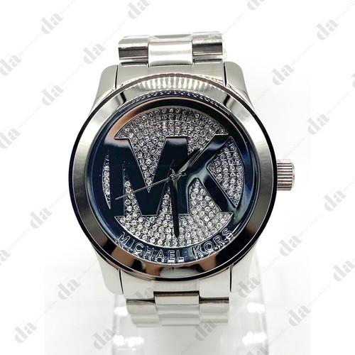 Michael Kors MK5544 Unisex Runway Crystal Pave Silver Chronograph Wrist ...