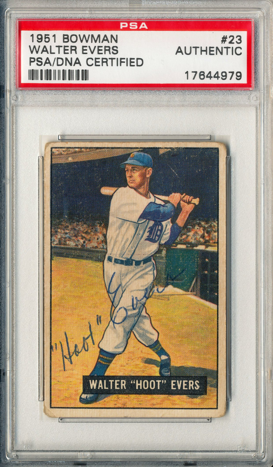 1951 Bowman WALTER HOOT EVERS Signed Auto Slabbed Card 23 Detroit ...