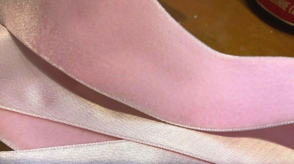 vintage rayon satin back velvet ribbon 1.5" pink woven edge 1yd France ...