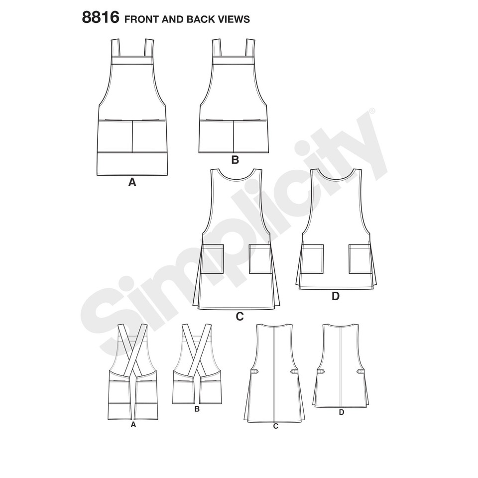Simplicity 8816 9409 XS-XL EASY Kwiksew 4300 Cross Back Apron Smock ...