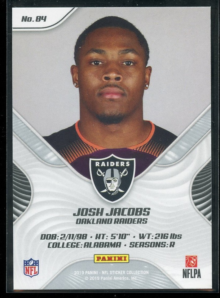 Josh Jacobs 2019 Panini NFL Sticker Collection Card #84 Oakland Raiders ...