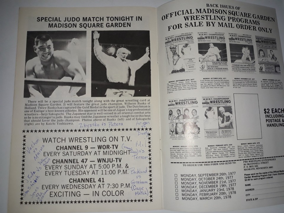 WWF Wrestling Program MSG 03-20-1978 Bob Backlund Cover Rhodes Graham ...