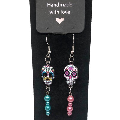Handmade Sugar Skull Earrings Skull Dangle Beaded Jewelry Day Of The ...