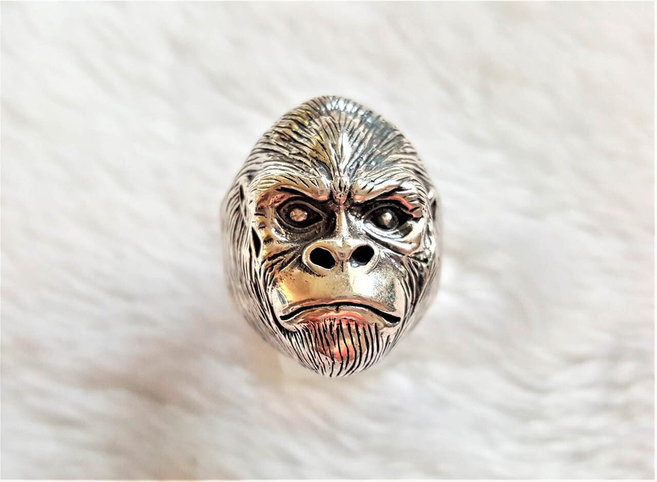Gorilla Head 925 Sterling Silver Ring Ape Talisman Exclusive Design ...