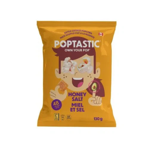 2-Pack Poptastic Honey Salt (130g) Popcorn Made in Canada Snacks Sweet ...