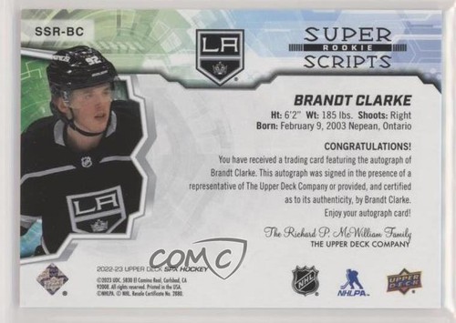 2022-23 SPx - Rookie Superscripts #SSR-BC Brandt Clarke (AU, RC) for ...