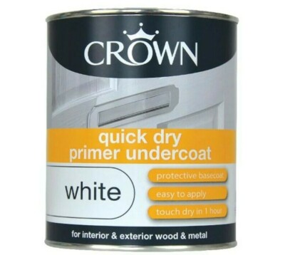 Crown Primer Undercoat White Paint QUICK DRY Interior Exterior Wood ...